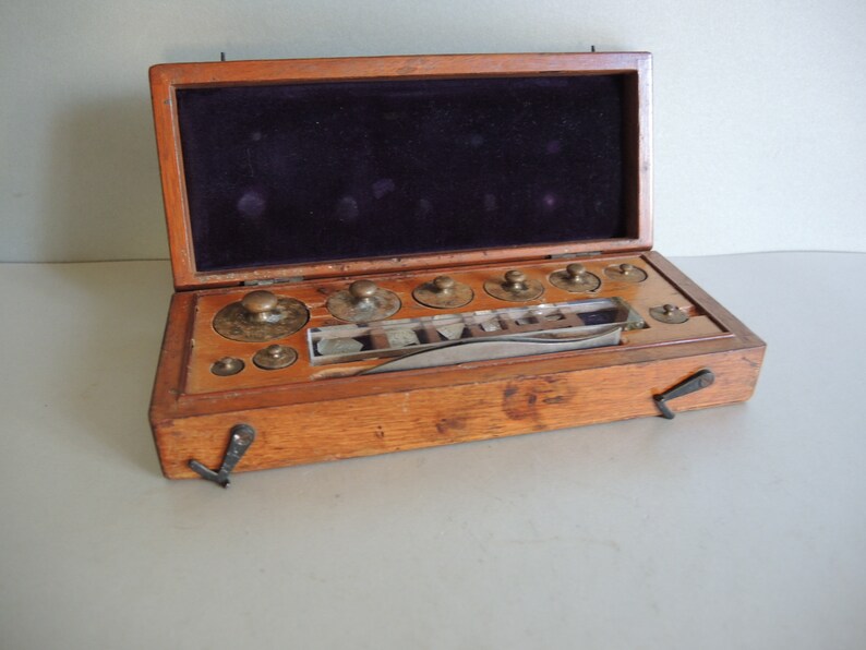 Antique England Made Solid Brass Weights Set in Original Wooden Box ...
