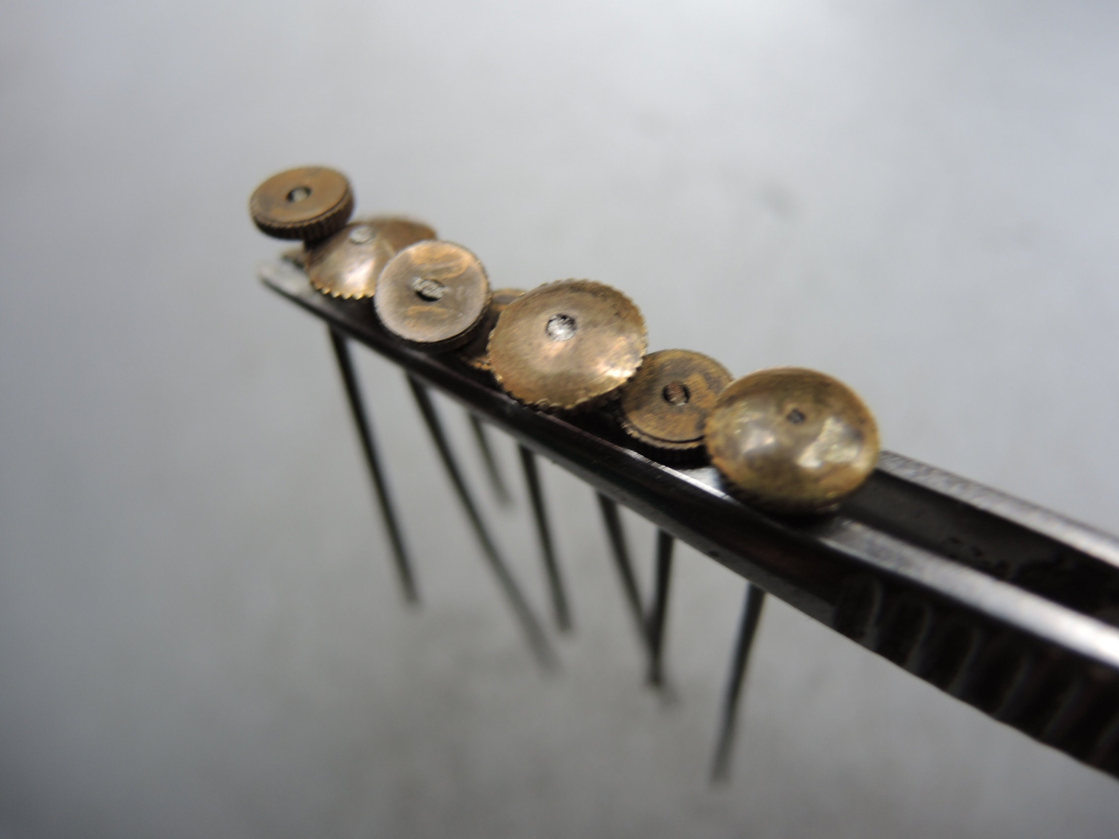 Set of 4 3 Antique Brass Head Clock Movement Dial Fixation Screws ...