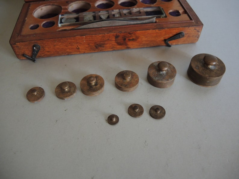 Antique England Made Solid Brass Weights Set in Original Wooden Box ...