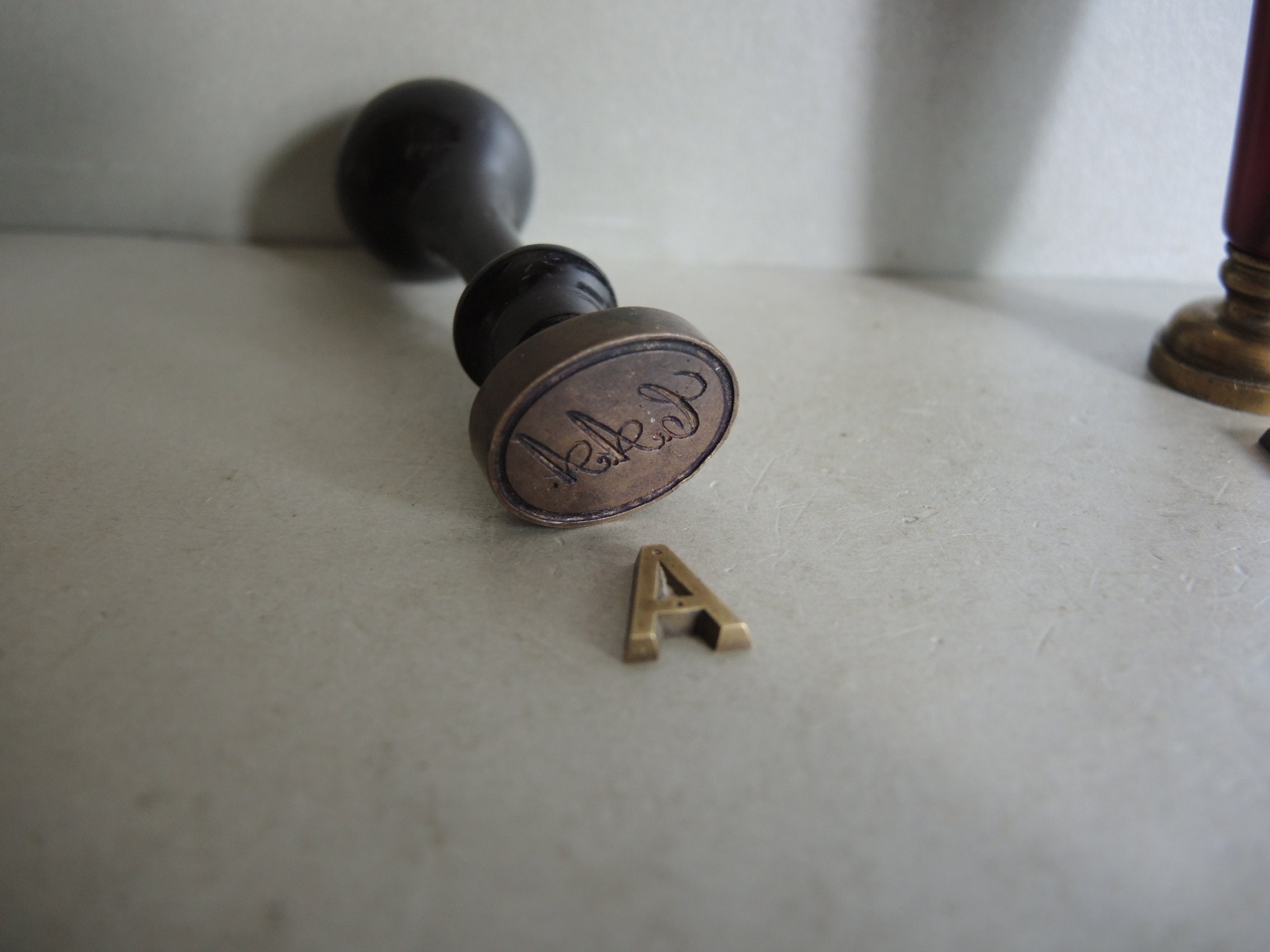 ONE Antique Victorian French Style Wood or Ebonite and Solid Brass Wax ...