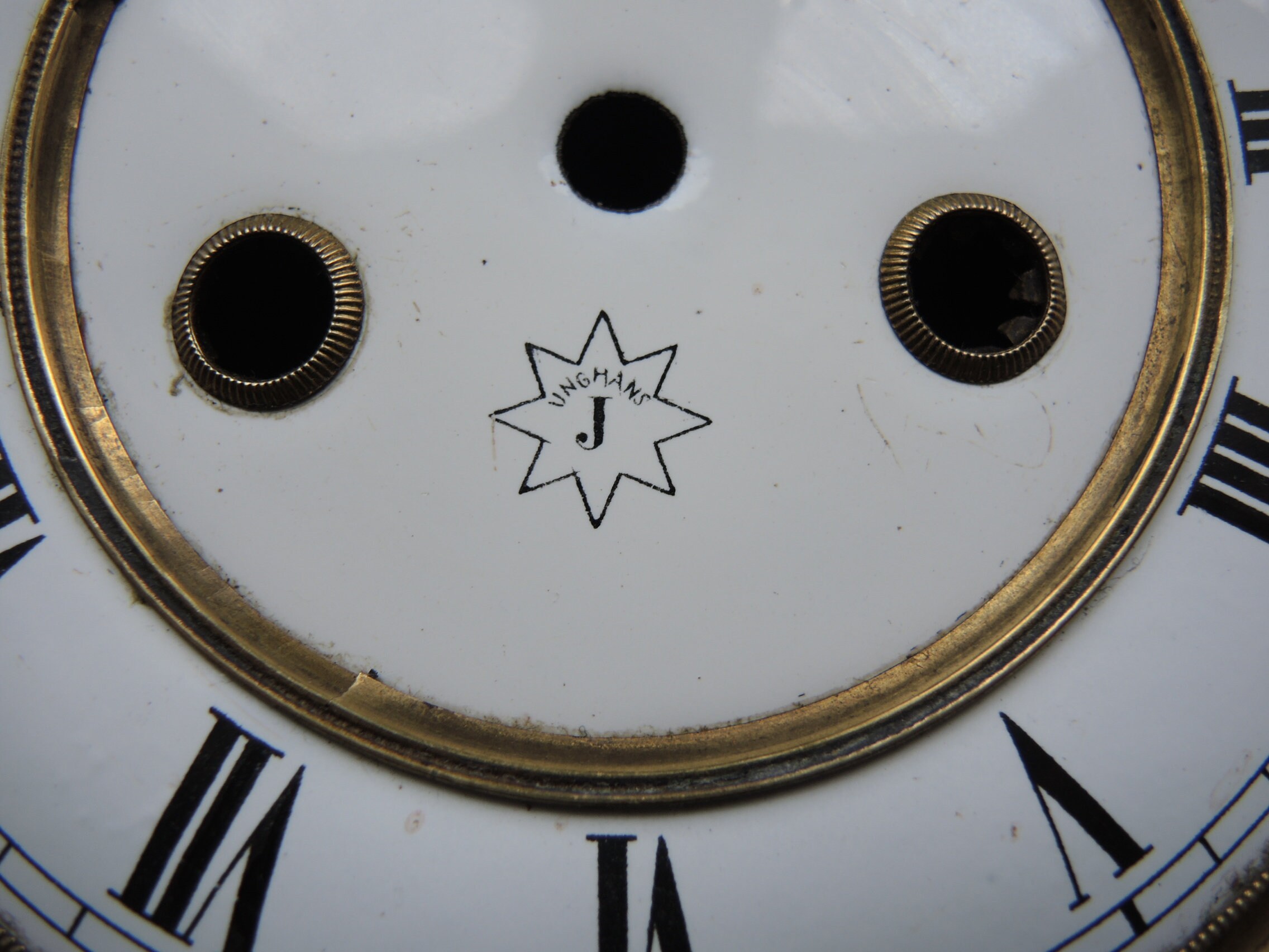 Genuine Antique Solid Brass and Metal Clock Porcelain Dial JUNGHANS ...