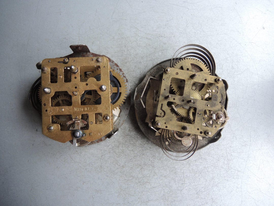 Set of ANTIQUE German Alarm Clock Partial Brass Movement / Clock Parts ...