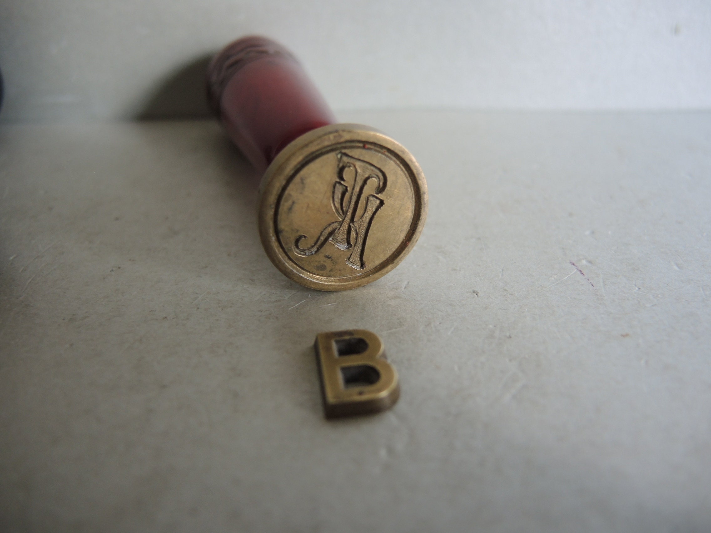 ONE Antique Victorian French Style Wood or Ebonite and Solid Brass Wax ...