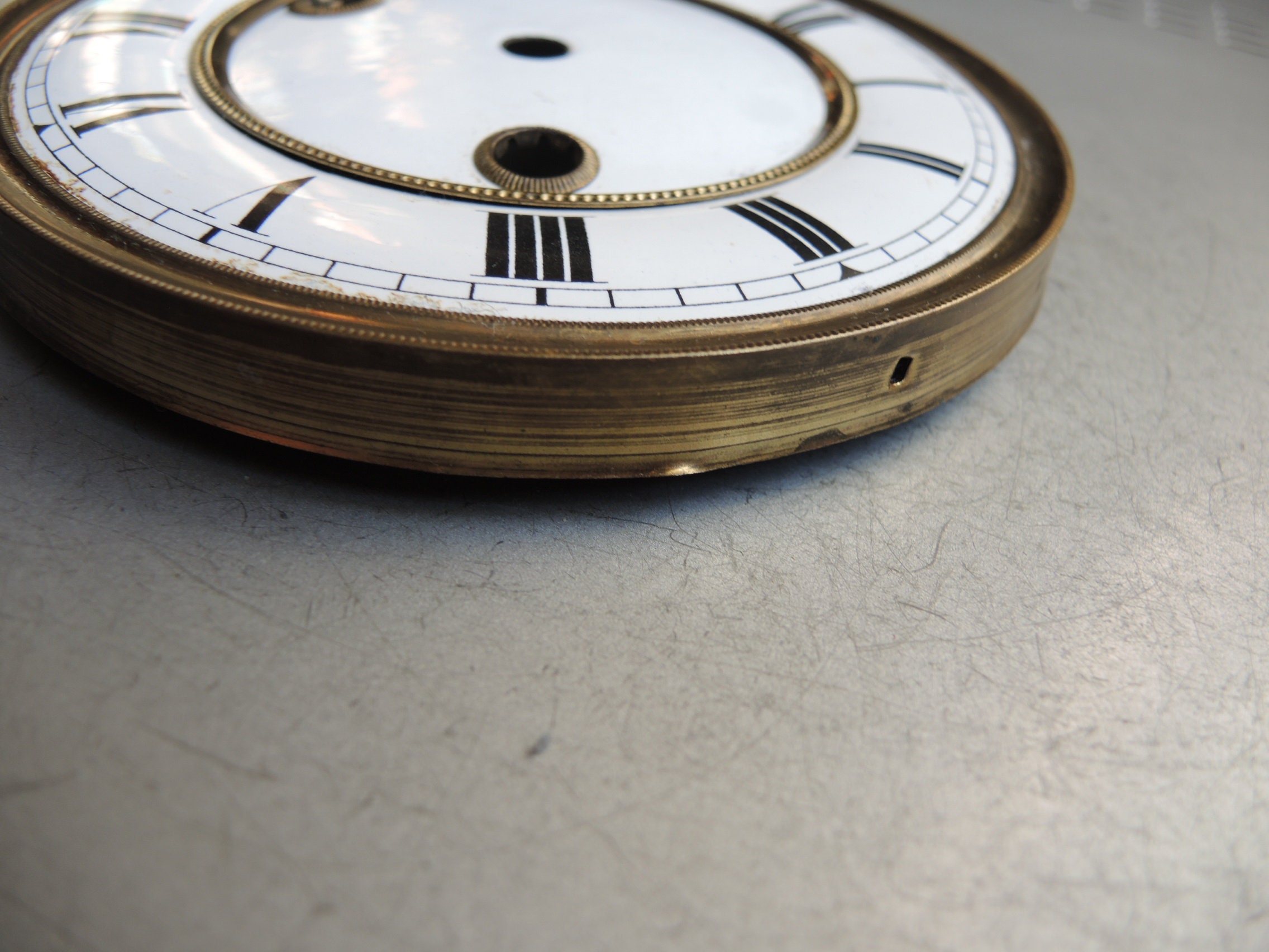 Genuine Antique Solid Brass and Metal Clock Porcelain Dial / German ...