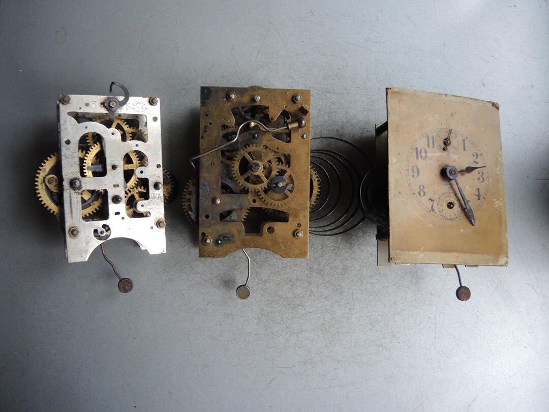 Set of 3 ANTIQUE German Mantle Clock Partial Brass Movement / Clock ...