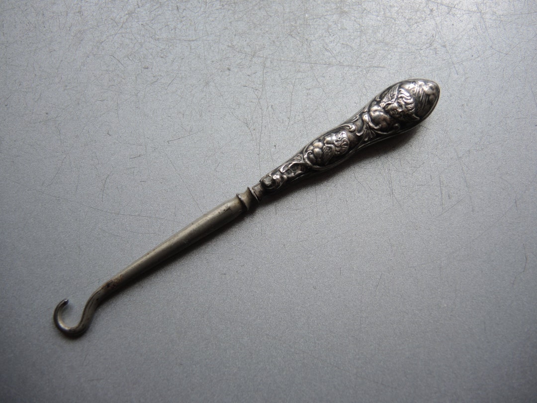 Antique Silver Handle Crochet Button Boot Hook / 1897 BIRMINGHAM ...