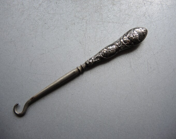 Antique Silver Handle Crochet Button Boot Hook / 1897 BIRMINGHAM ...