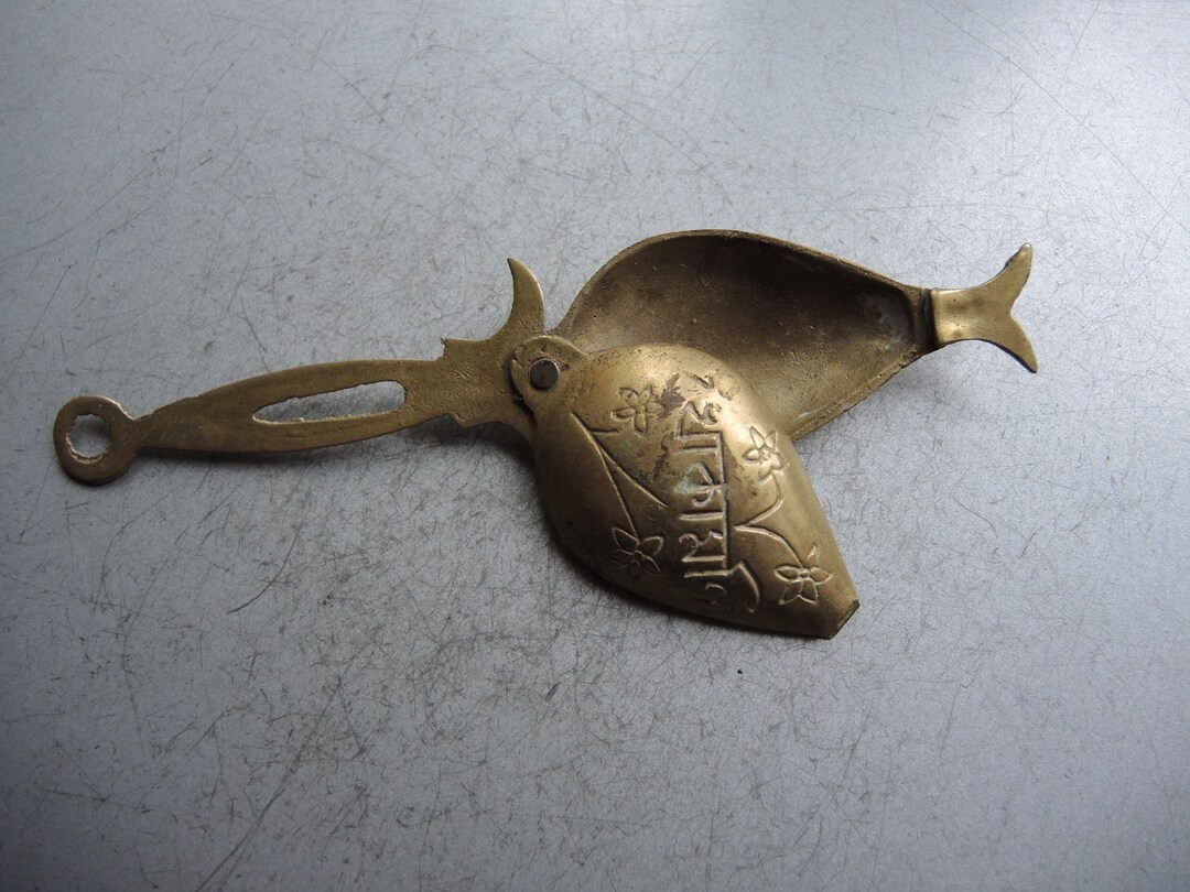 Antique Vintage Solid Brass Dinner Cutlery / Tea Spoon With Lid ...