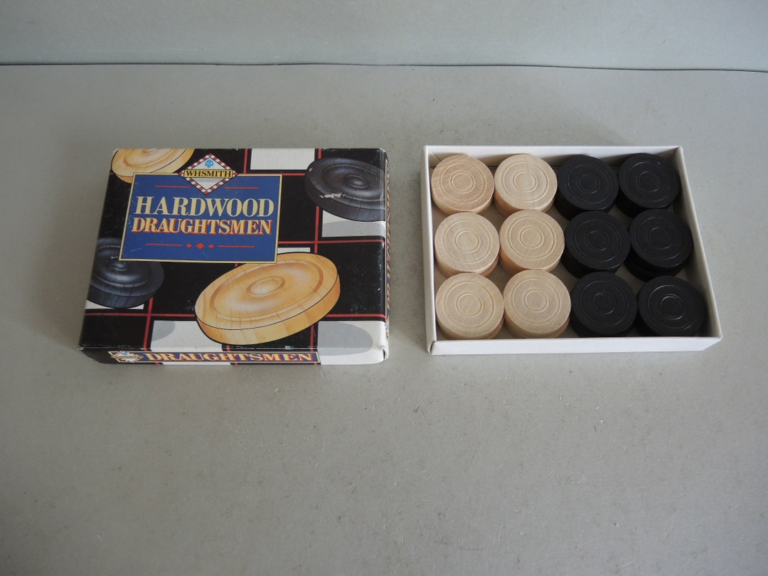 Vintage English WHSMITH Games Hard Wood Wooden Draughts Set in Box ...