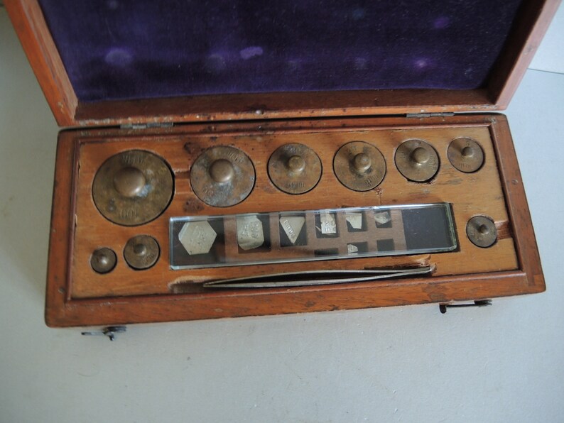 Antique England Made Solid Brass Weights Set in Original Wooden Box ...