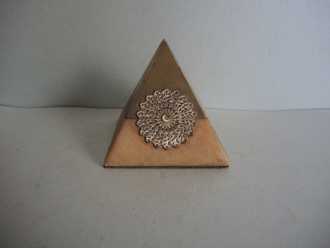 Vintage Solid Brass and Stone PYRAMIDE Figurine / Housewares / Library ...