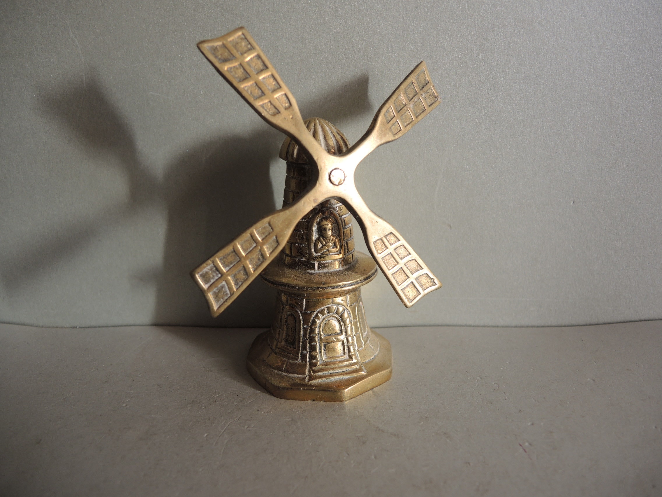 Vintage Solid Brass Bronze Decorative Windmill Bell / Souvenir Bell ...