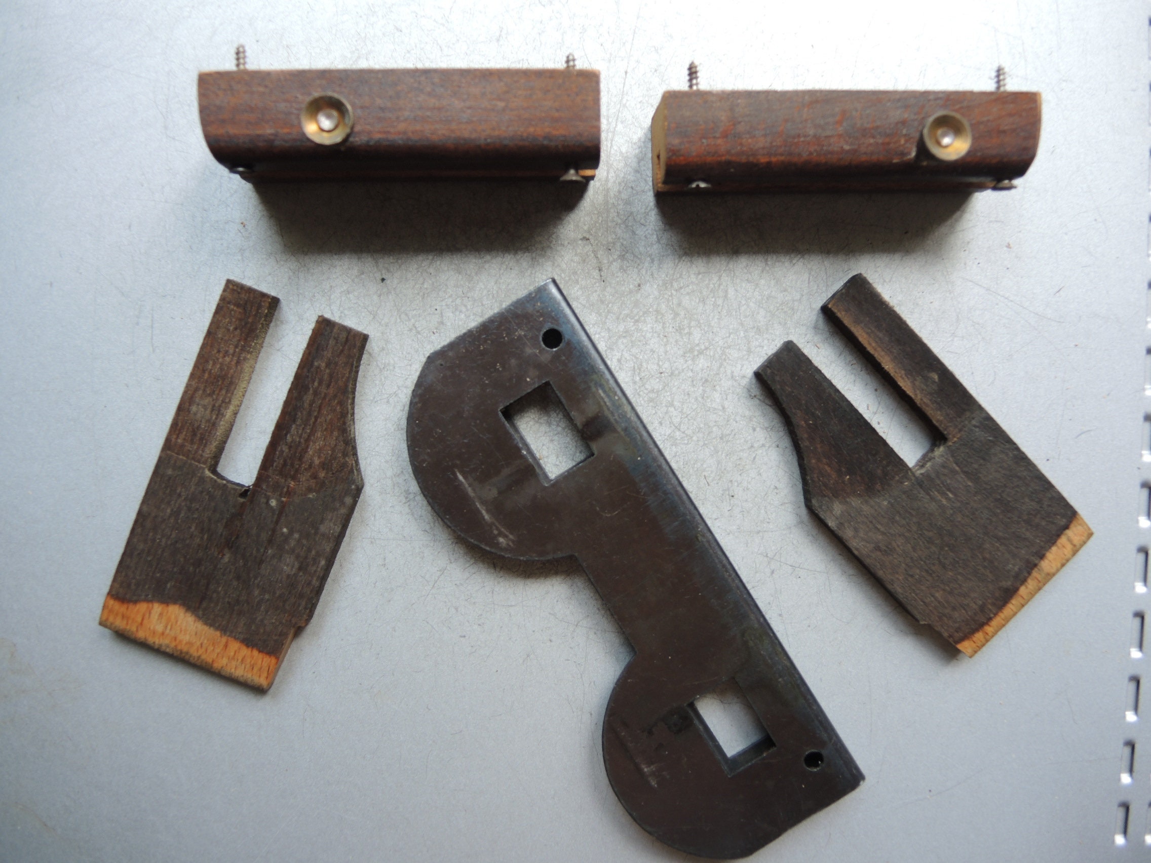 Antique Metal and Wood Clock Movement Mount and Parts Screws / German ...