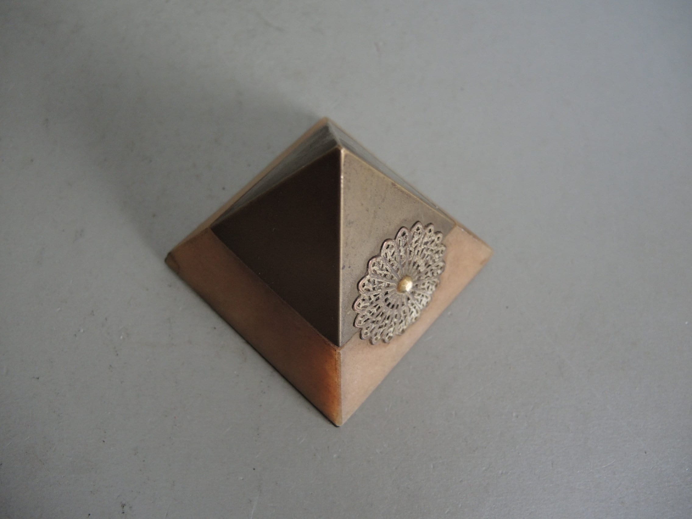 Vintage Solid Brass and Stone PYRAMIDE Figurine / Housewares / Library ...