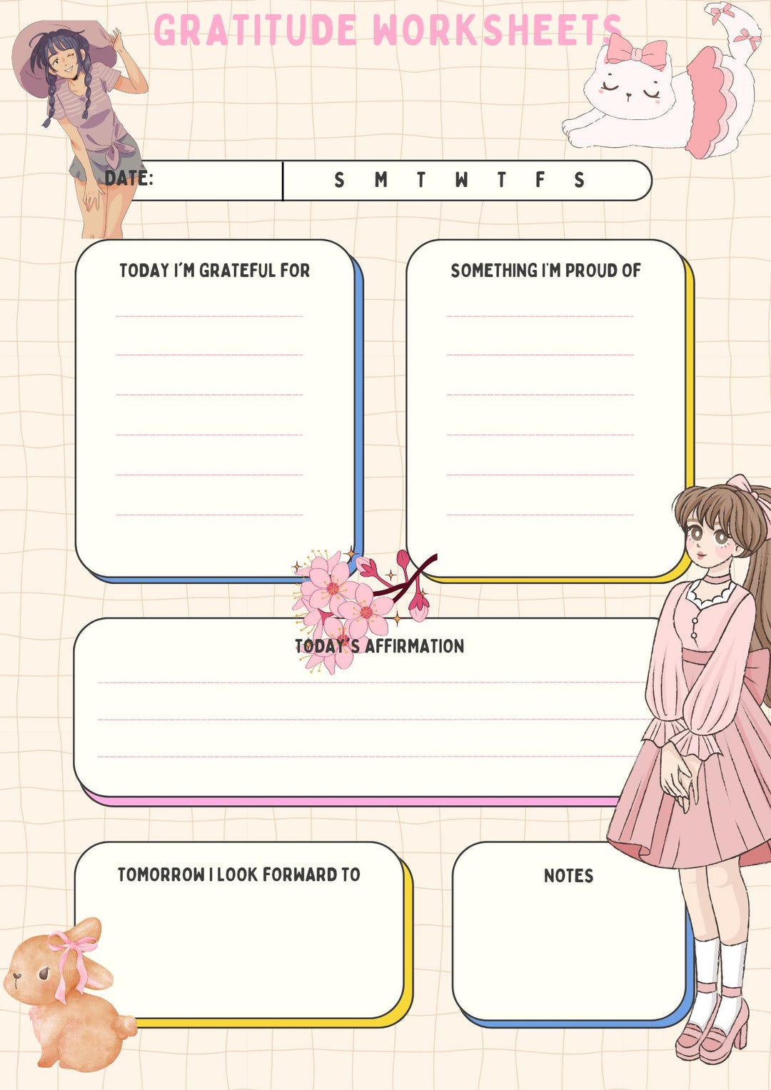 Kawaii Digital Planner. Cute Digital Tracker. Pink Self Care Tracker ...