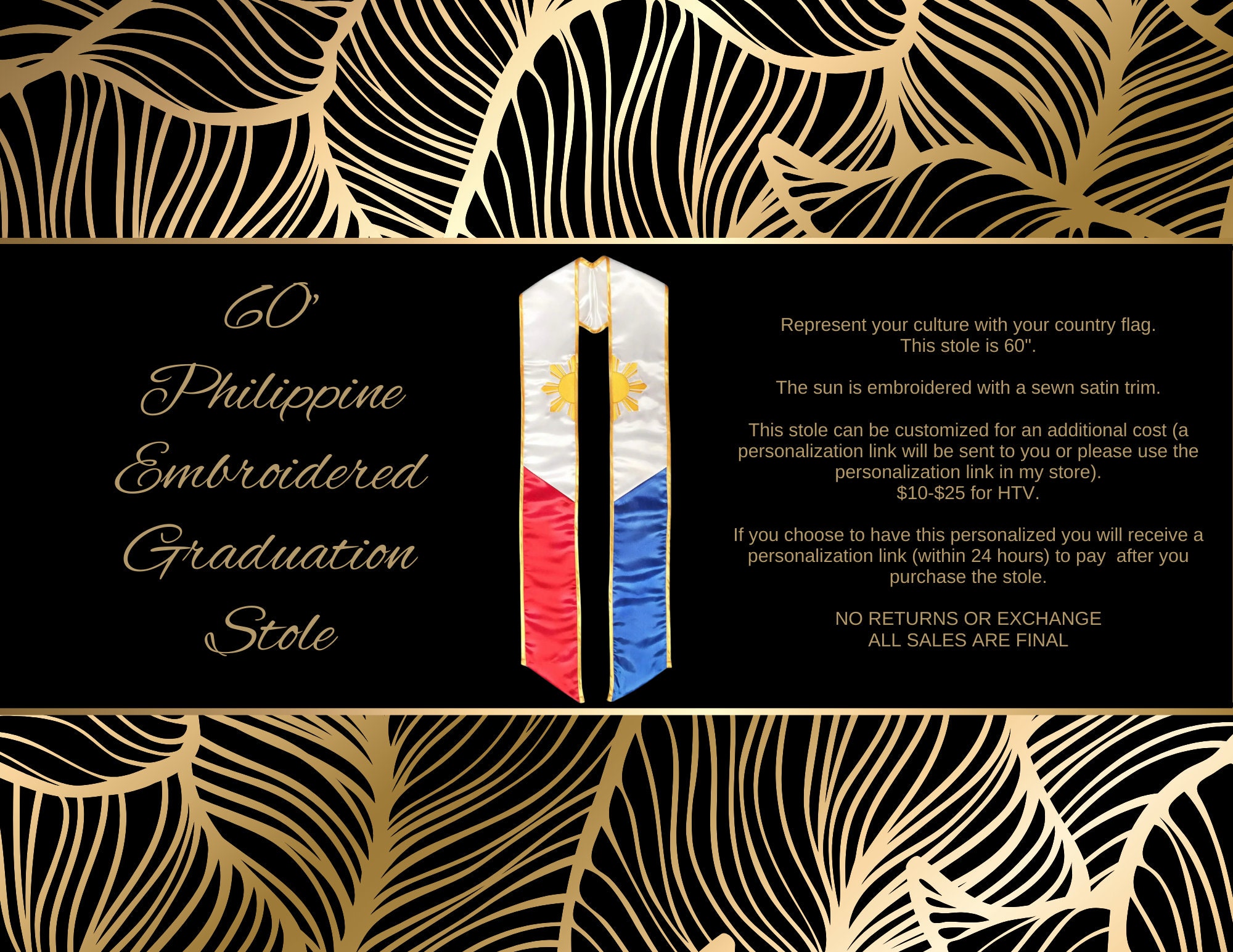 60" Embroidered Philippine Flag Graduation Stole (embroidered Star) - Etsy