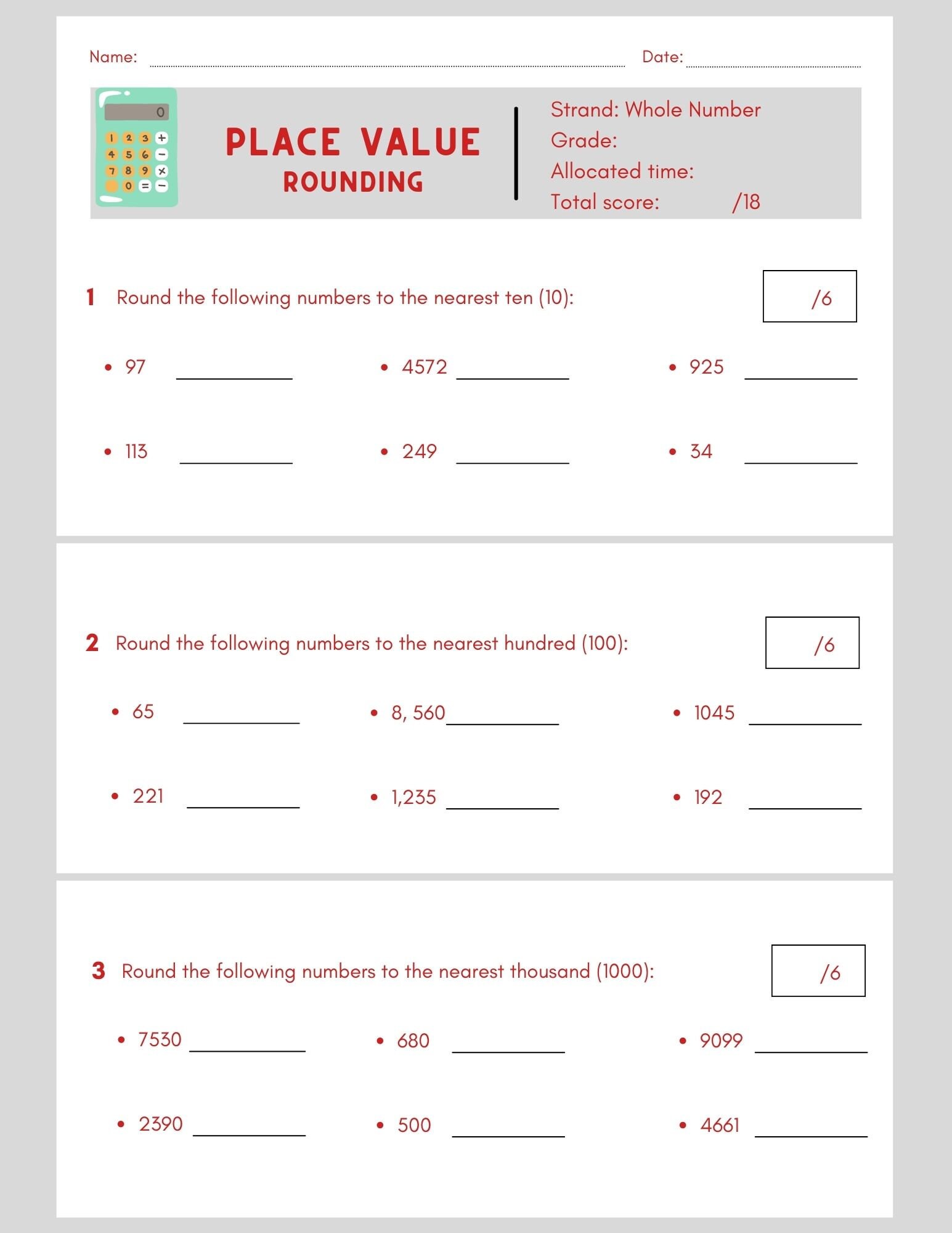 Rounding Using Nearest Place Value - Etsy