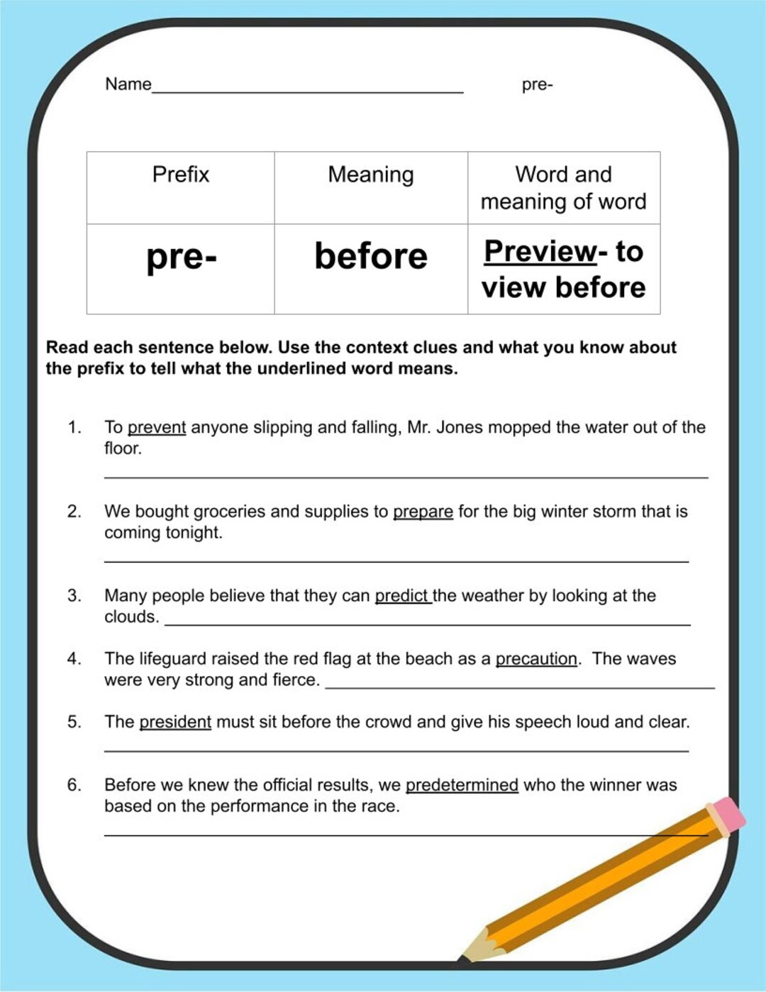 Prefix Practice Re- Un- Pre- - Etsy