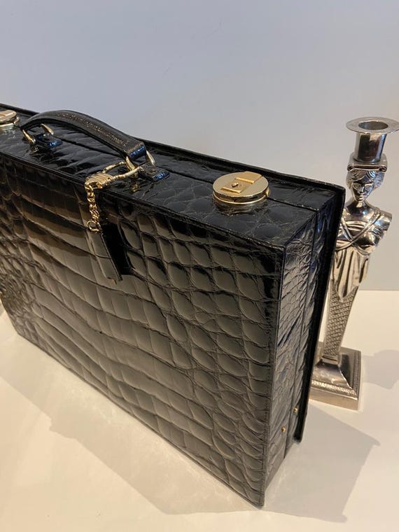 Black Crocodile leather briefcase, - Gem
