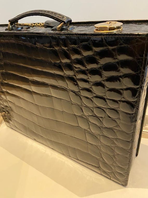 Black Crocodile leather briefcase, - Gem