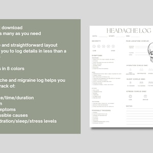 Headache Log | Instant PDF Download, Printable | Keep Track of ...