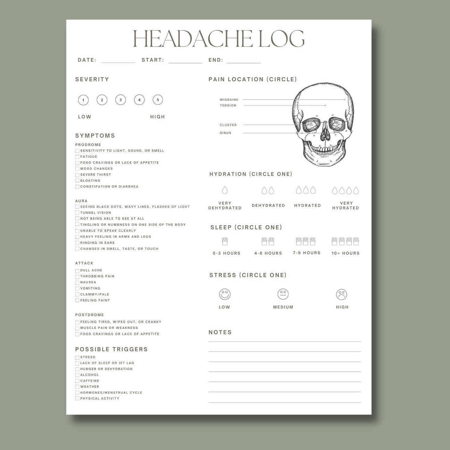 Headache Log | Instant PDF Download, Printable | Keep Track of ...