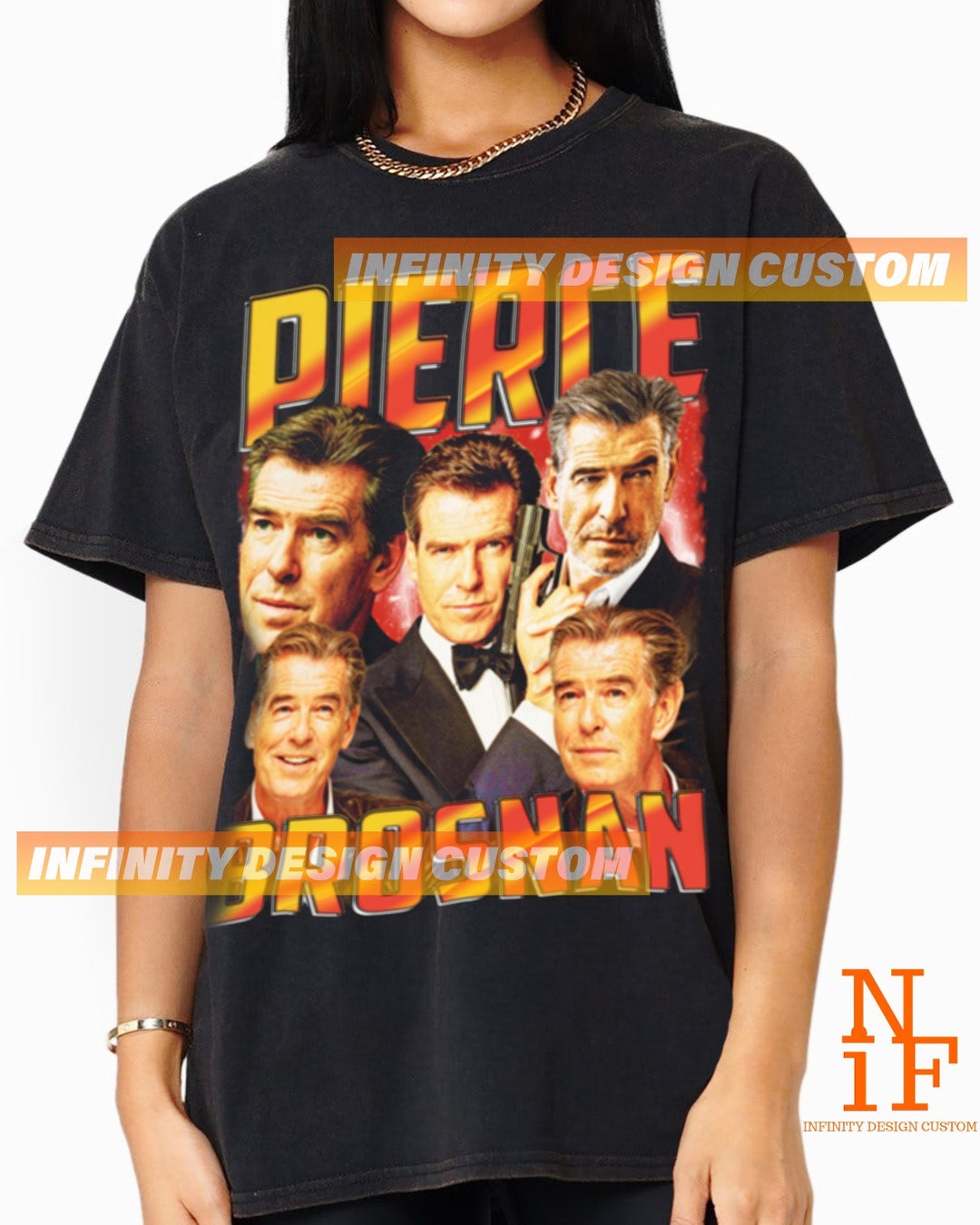Pierce Brosnan T-shirt Movie Character Actress Vintage Bootleg Hoodie ...