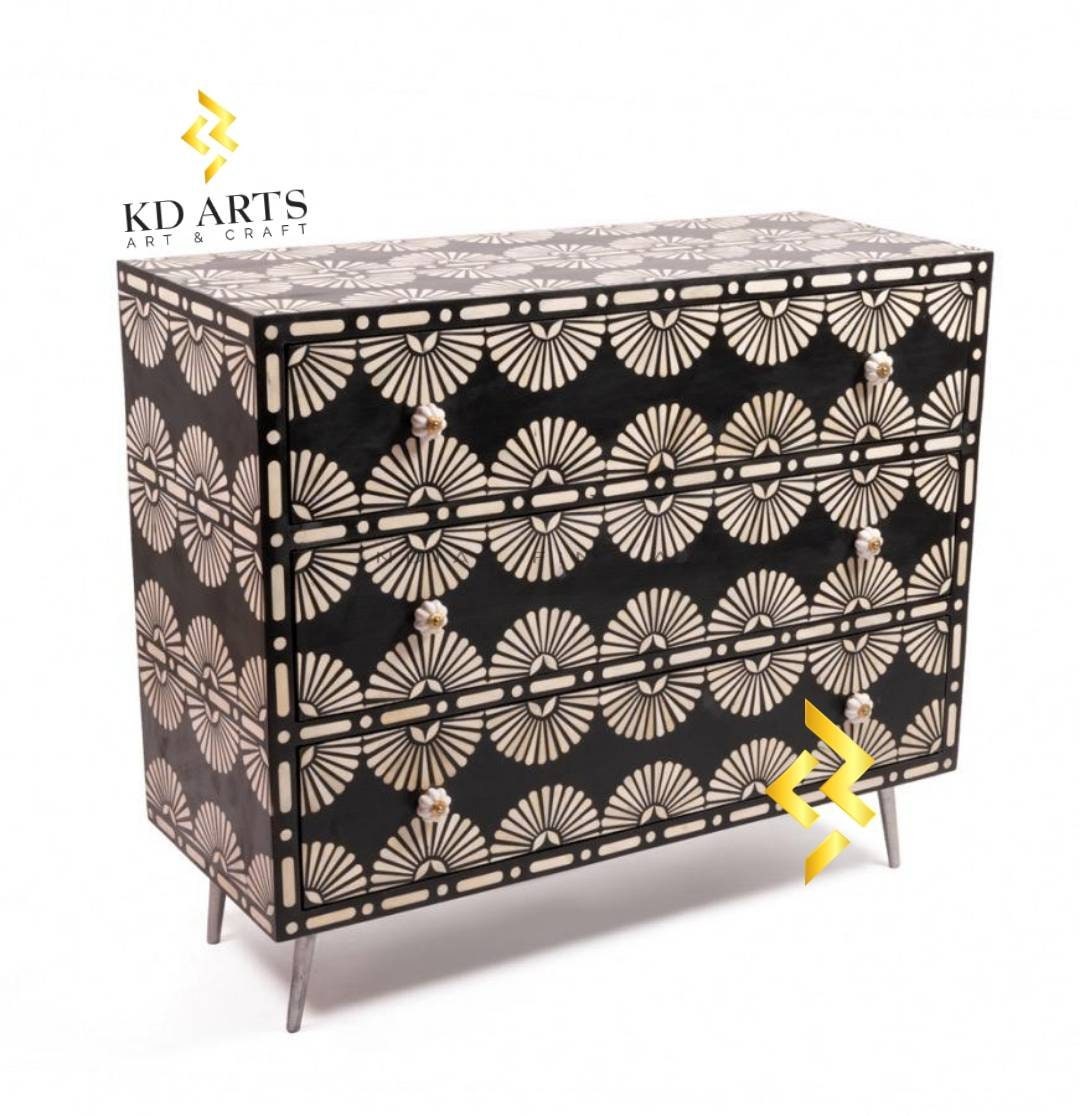 Handmade Bone Inlay Three Drawer Chest, Bone Inlay Chest of Drawer ...