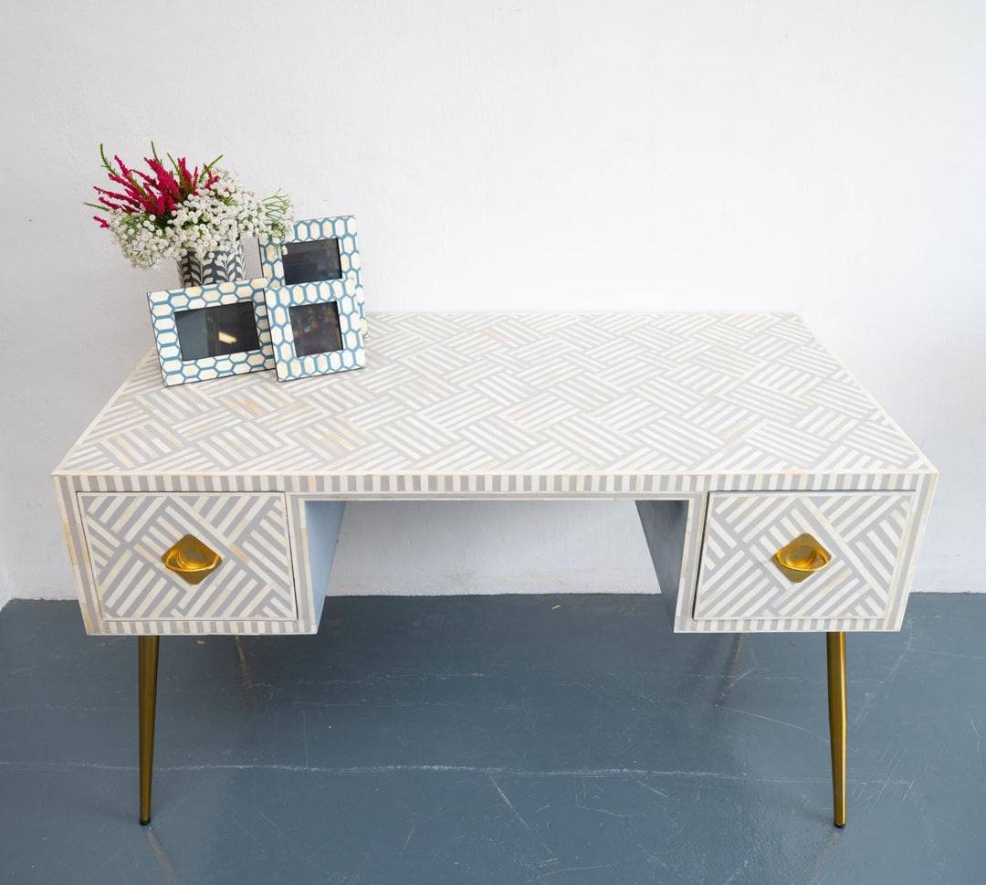 Bone Inlay Study Table, Bone Inlay Grey Study Table, Bone Inlay Writing ...