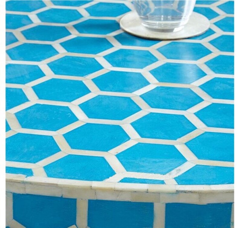 Bone Inlay Handmade Round Blue Coffee Table, Bone Inlay Center Table ...