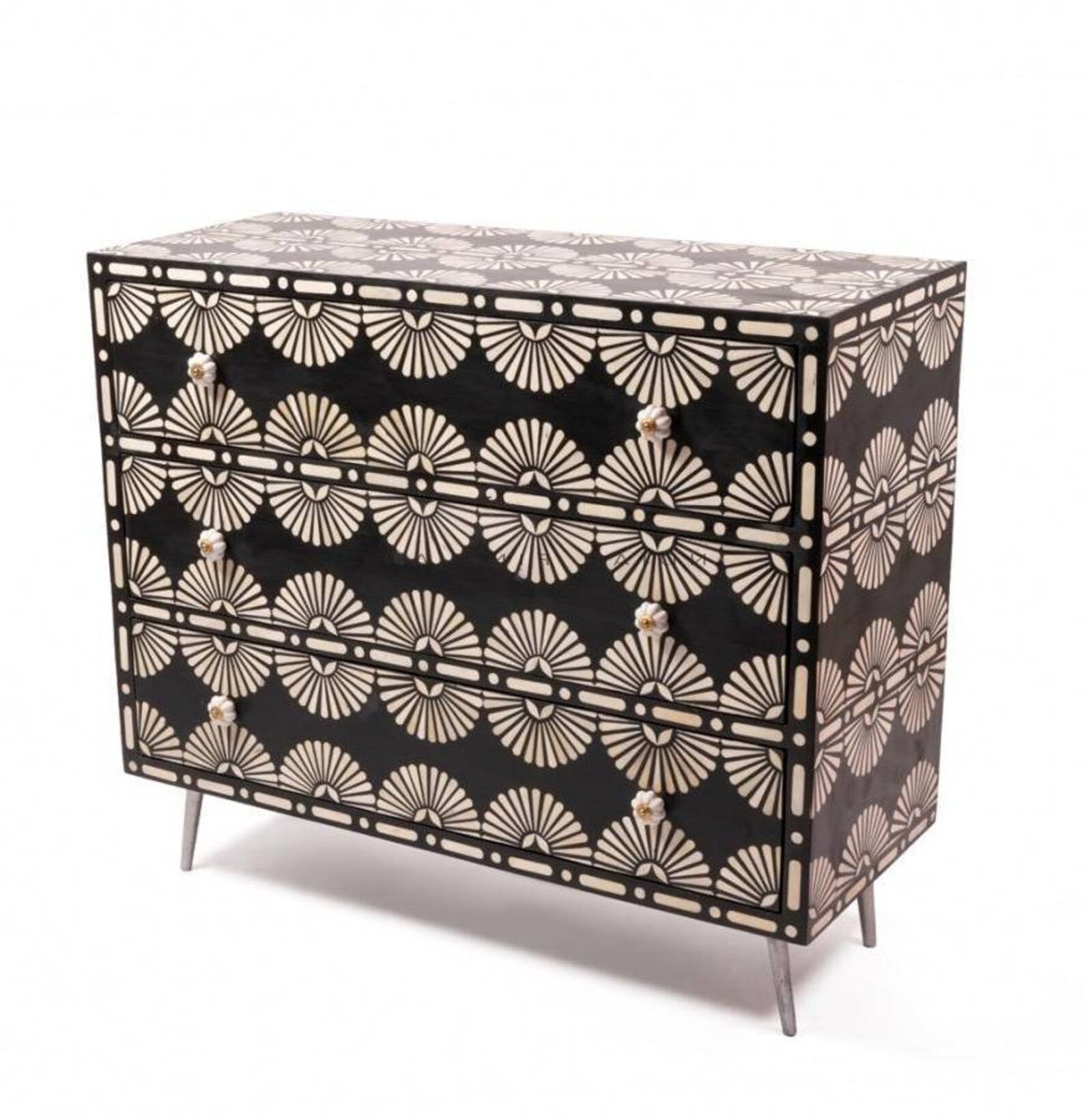 Handmade Bone Inlay Three Drawer Chest, Bone Inlay Chest of Drawer ...