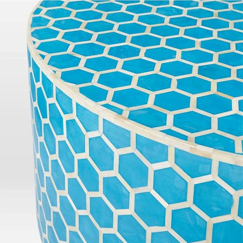 Bone Inlay Handmade Round Blue Coffee Table, Bone Inlay Center Table ...