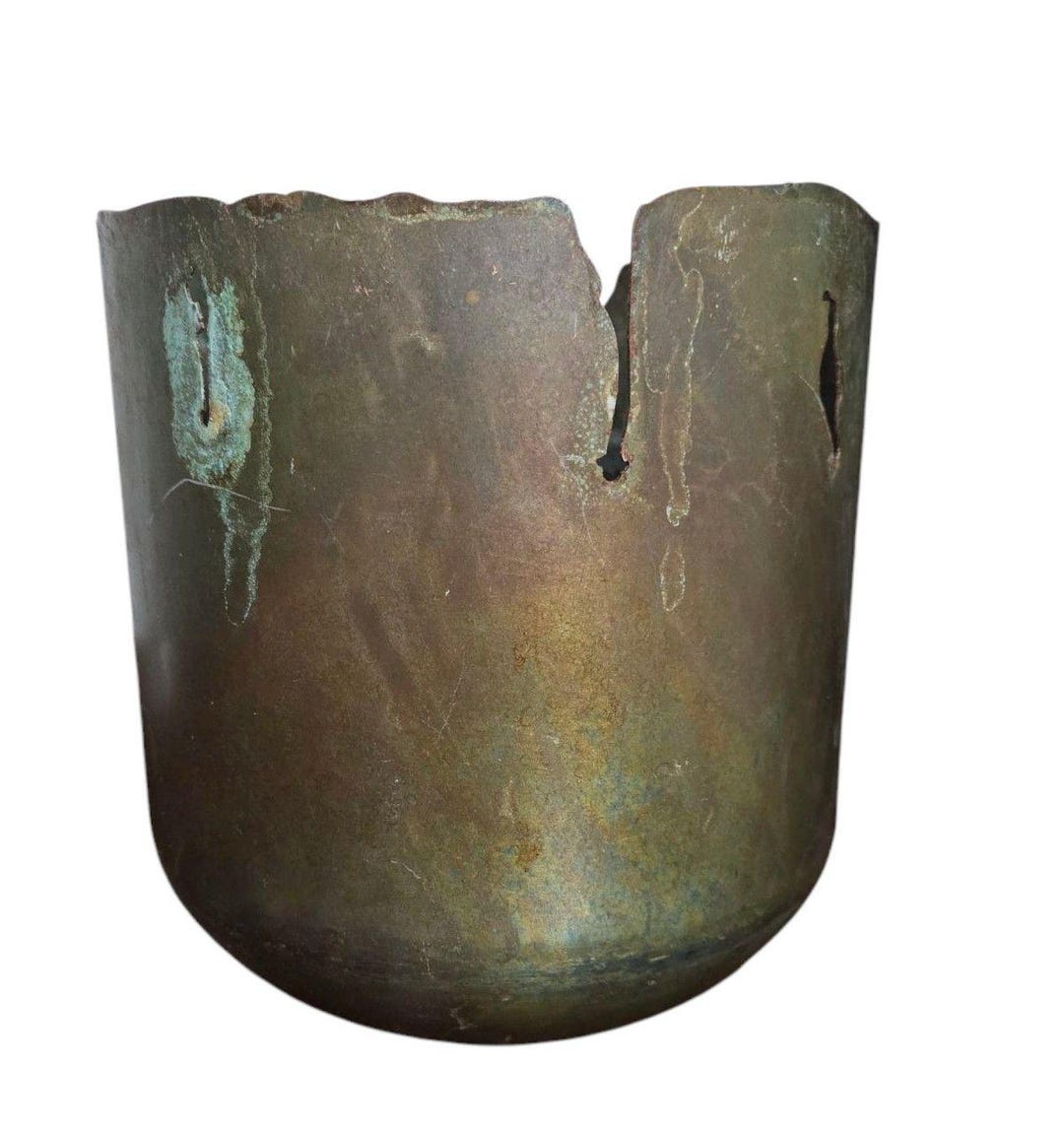 Vintage Weathered Rustic Verdigris Metal Planter Vase Copper Bronze ...