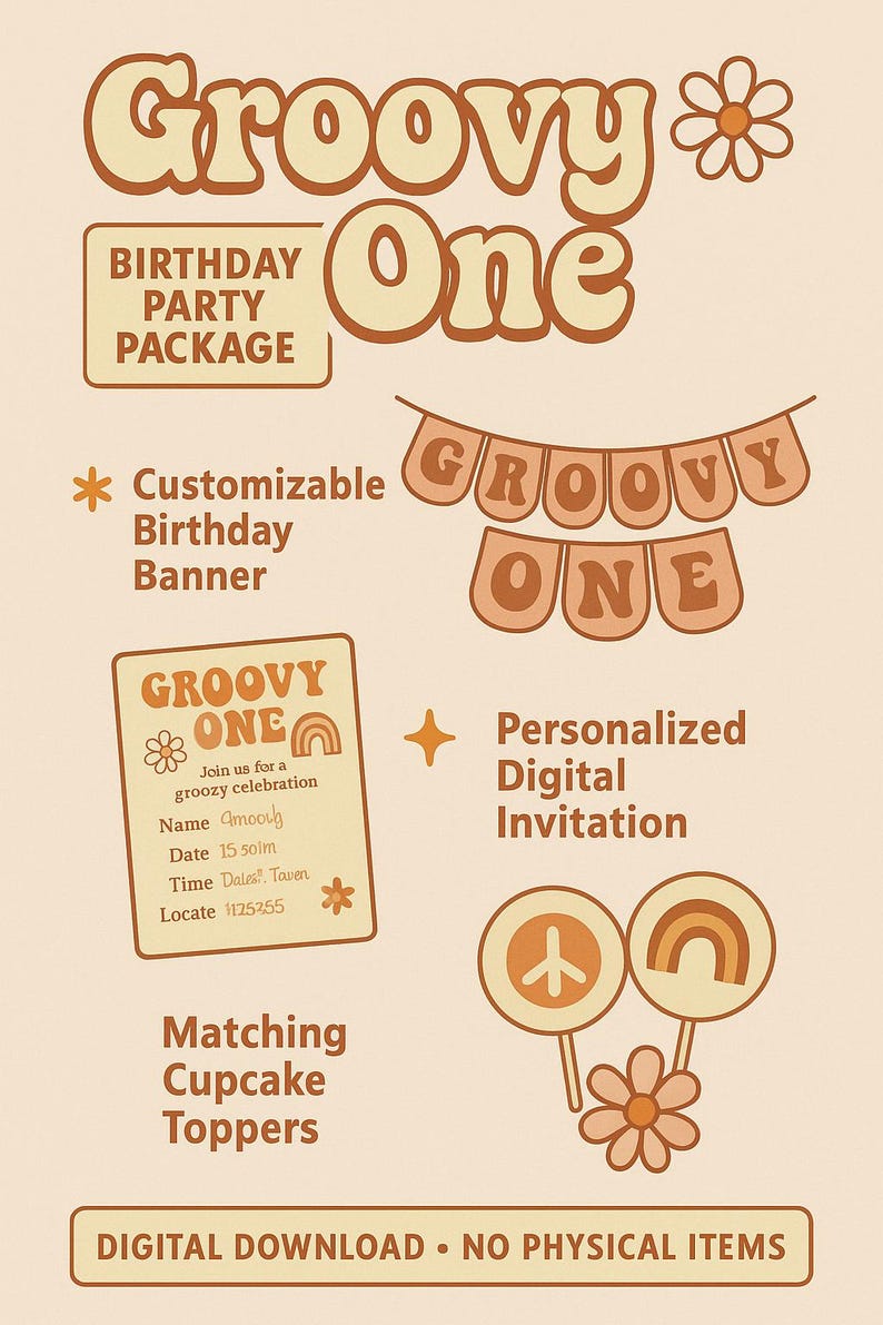 Groovy One 1st Birthday Party Decor Set: 70s Retro Daisy Theme (digital ...
