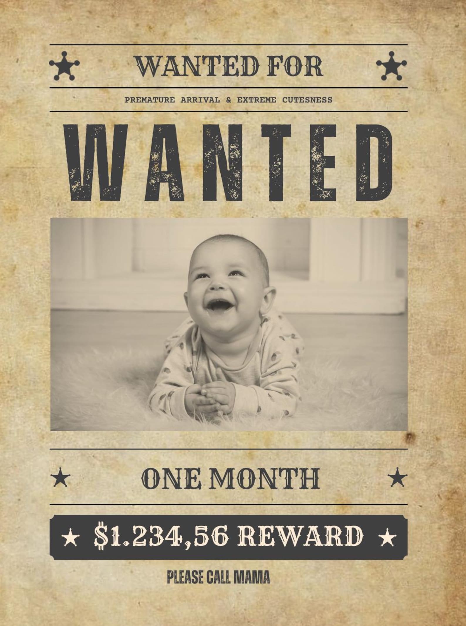 Western Baby Monthly Photo Banner: Wanted Poster, First Birthday ...