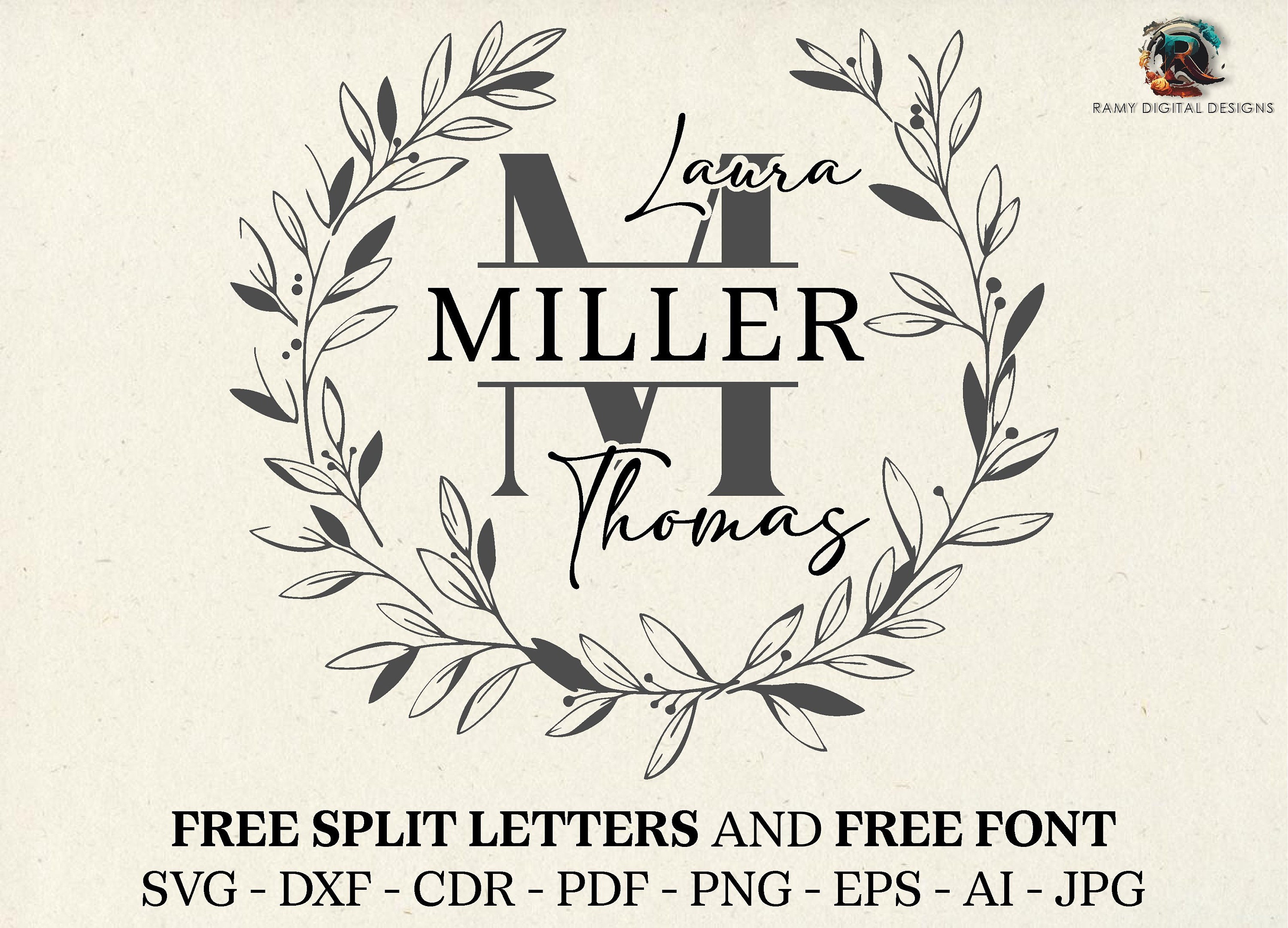 Floral Frame Svg I Split Monogram SVG I Last Name SVG I - Etsy