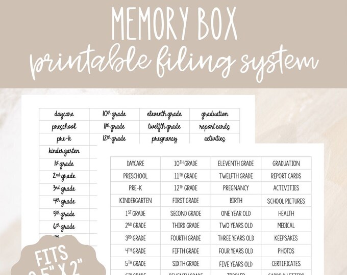 Printable Milestone Box Labels, PDF, School File Box Labels, DIY Memory ...