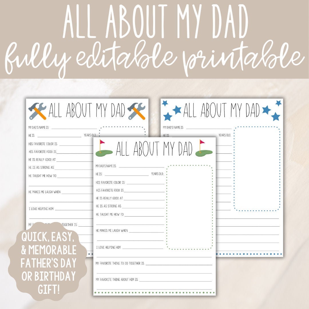 All About Dad Questionnaire L Father's Day Gift Printable L Dad ...