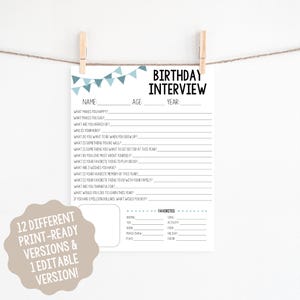 Printable Kids Birthday Interview L Parent Interview L Editable ...