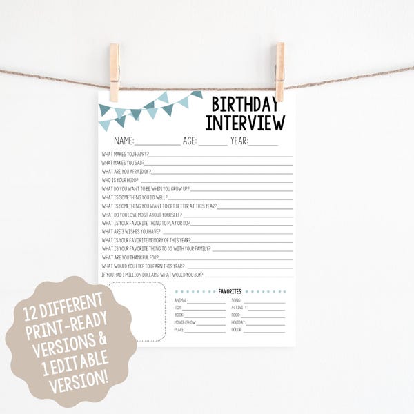Birthday Interview Printable - Etsy