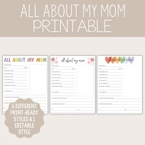 All About Mom Questionnaire L Mother's Day Gift Printable L Mom ...