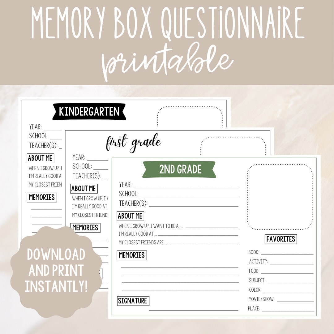 Memory Box Questionnaire L Printable Kids Interview Questions L PDF ...