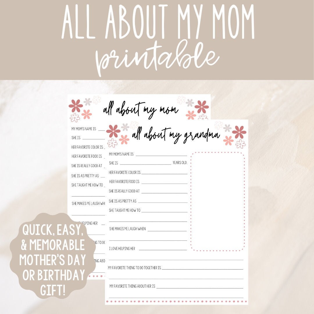 All About Mom Questionnaire L Mother's Day Gift Printable L Mom ...