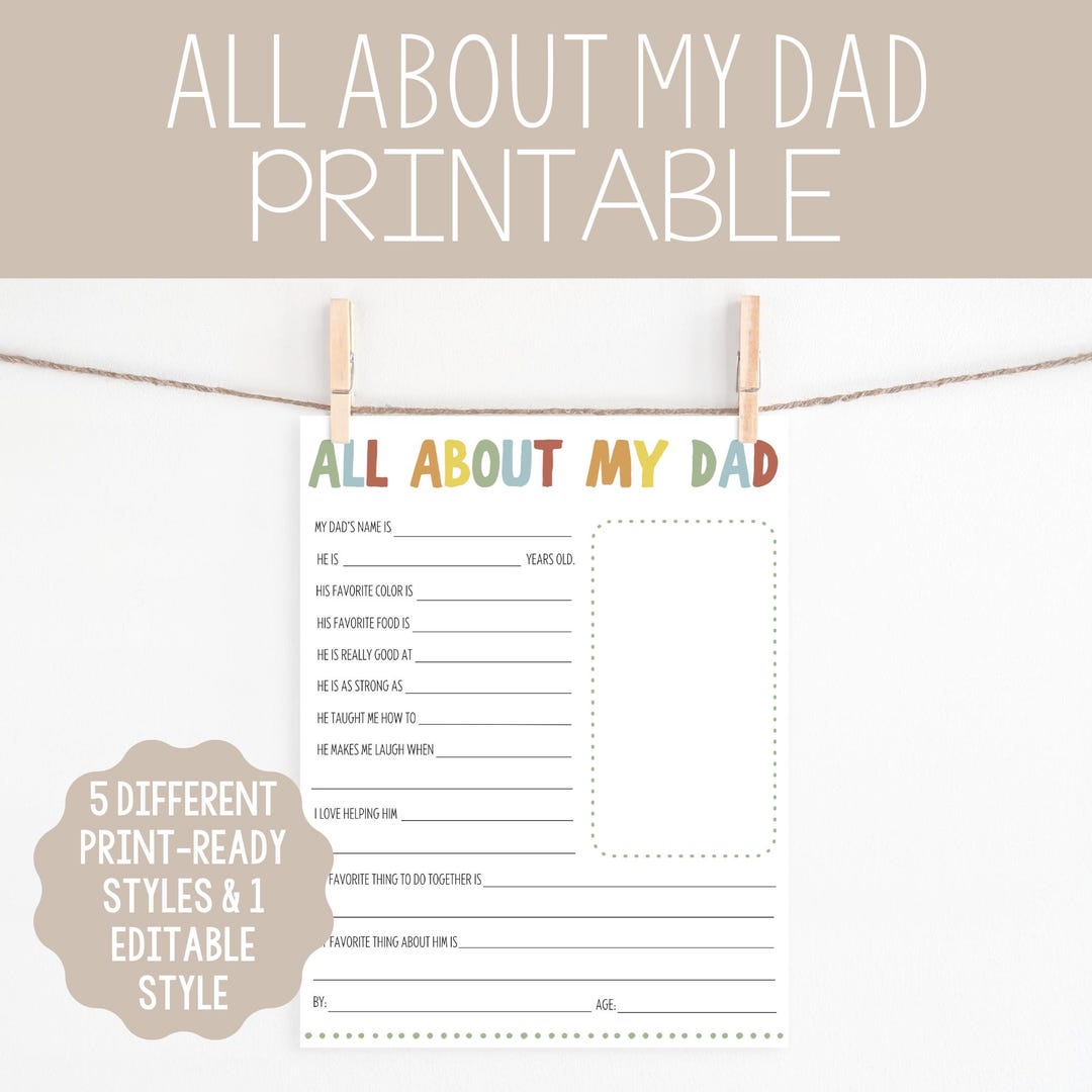 All About Dad Questionnaire L Father's Day Gift Printable L Dad ...