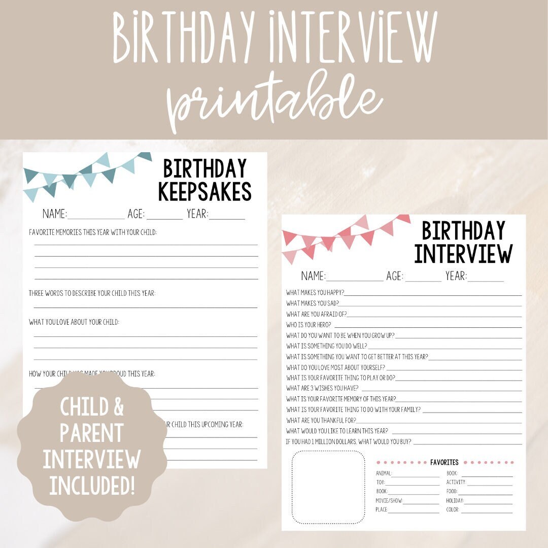 Printable Kids Birthday Interview L Parent Interview L Childrens School ...