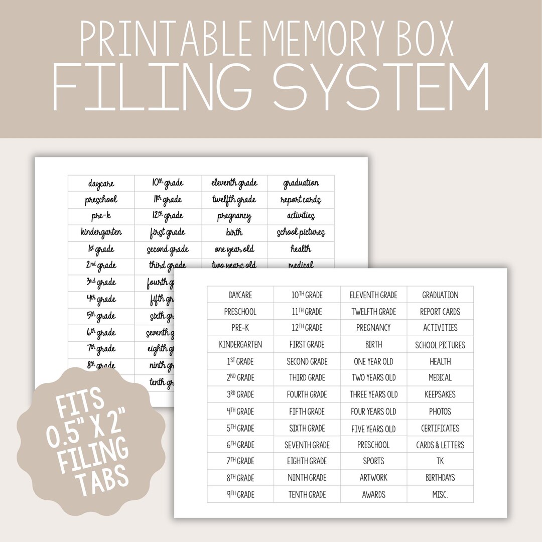 Printable Memory Box Filing System L Keepsake Box L Milestone Tote ...