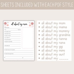 All About Mom Questionnaire L Mother's Day Gift Printable L Mom ...