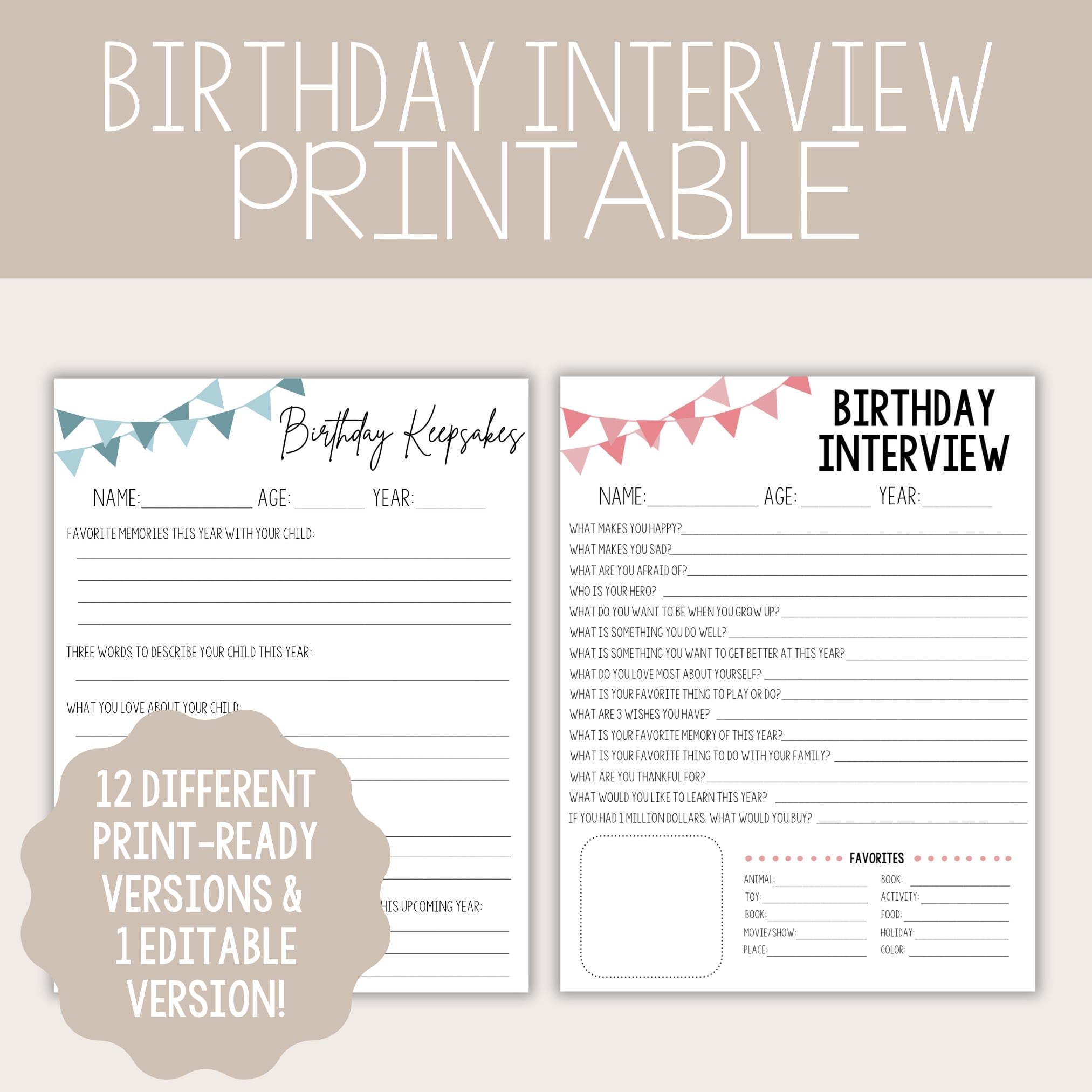 Printable Kids Birthday Interview L Parent Interview L Editable ...
