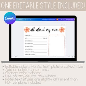 All About Mom Questionnaire L Mother's Day Gift Printable L Mom ...