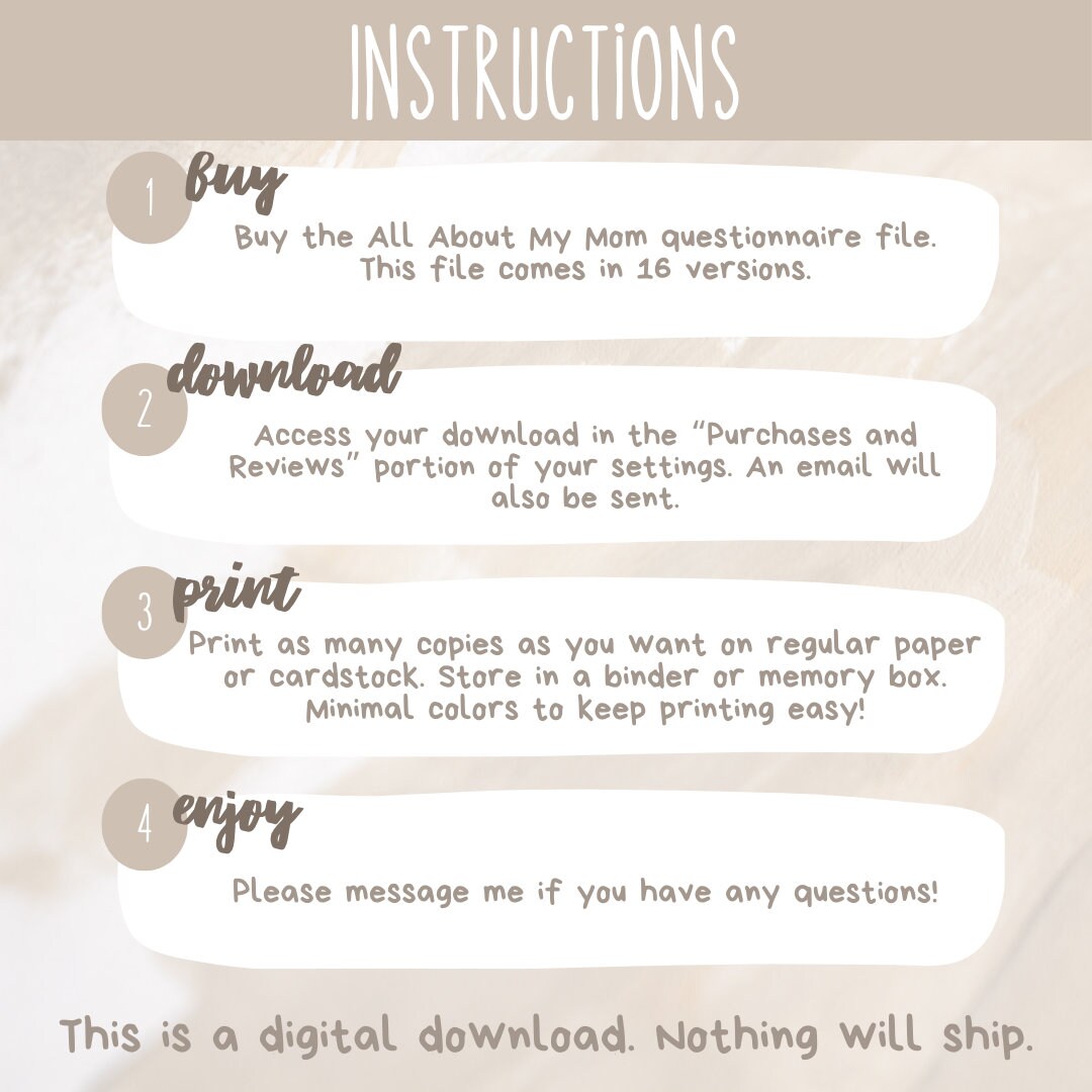 All About Mom Questionnaire L Mother's Day Gift Printable L Mom ...